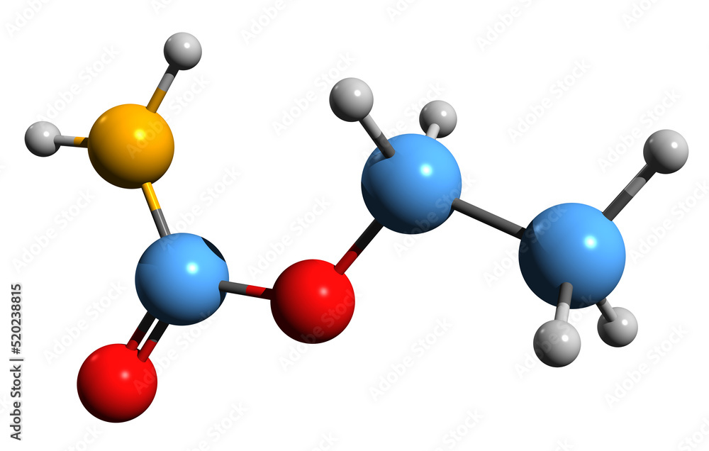 3D image of Ethyl carbamate skeletal formula - molecular chemical ...