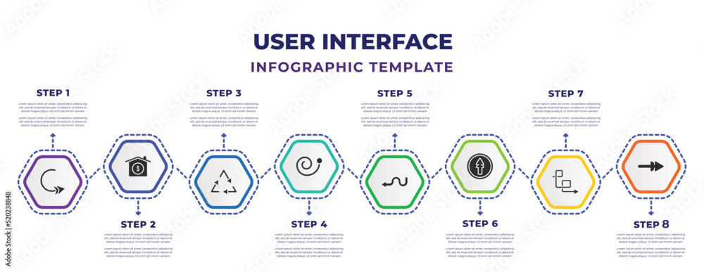 user interface infographic design template with curve right arrow ...