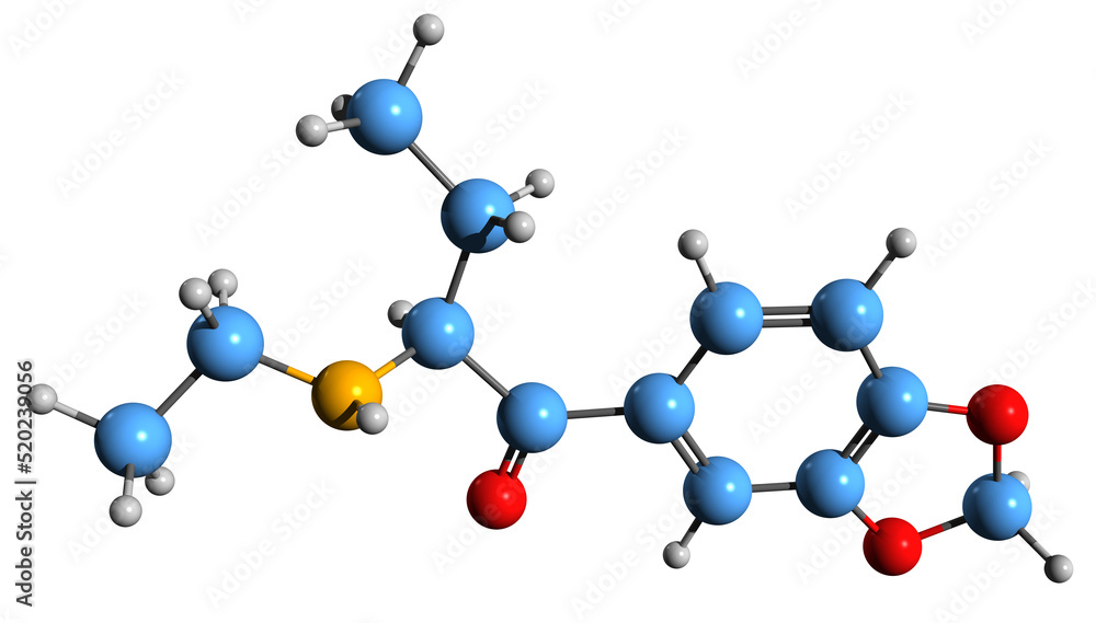 3D image of Eutylone skeletal formula - molecular chemical structure of stimulant and ...