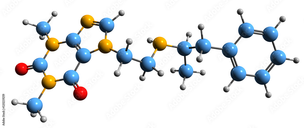 3D image of Fenethylline skeletal formula - molecular chemical ...