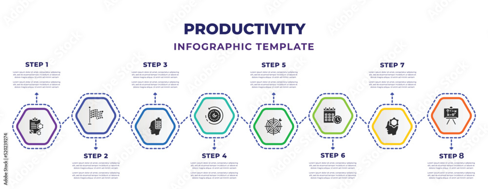 productivity infographic design template with practice, racing flag ...