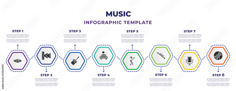 music infographic design template with red eyes, previous track button ...
