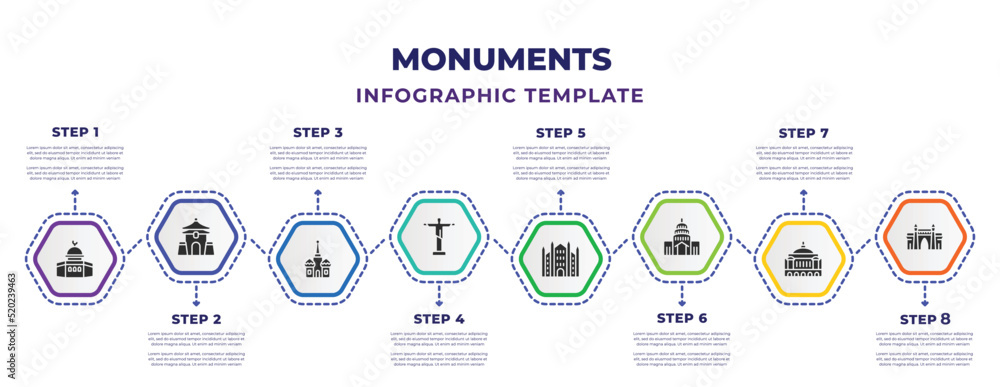 monuments infographic design template with dome of the rock, chiang kai ...