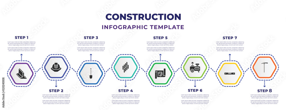 construction infographic design template with beam, safety helmet ...
