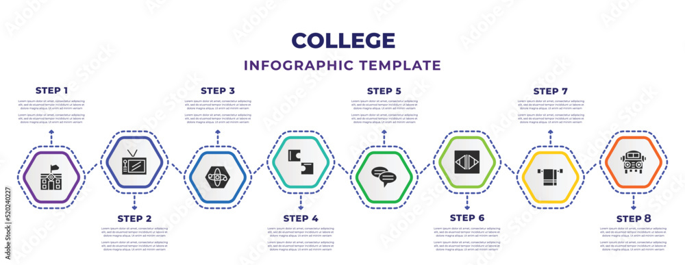 college infographic design template with school building with flag, old ...