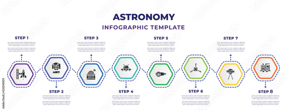 astronomy infographic design template with spaceport, simulator ...