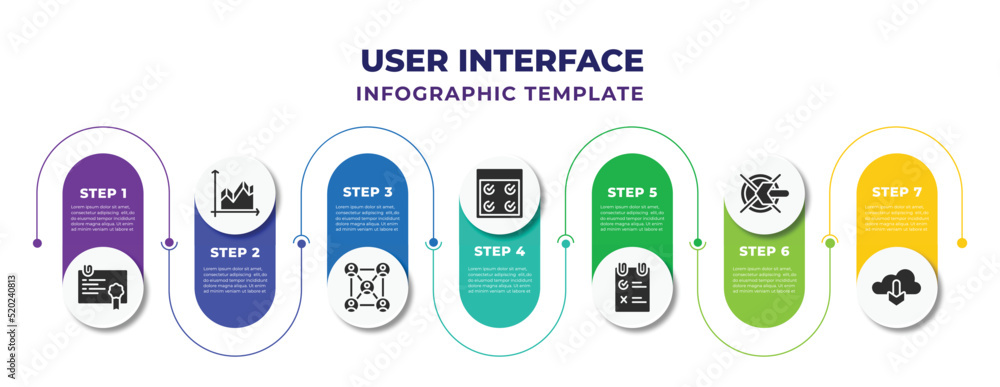 user interface infographic design template with rectangular certificate, multiple variable ...