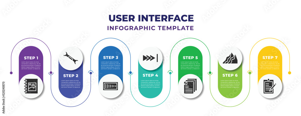 user interface infographic design template with photo album, work tools ...