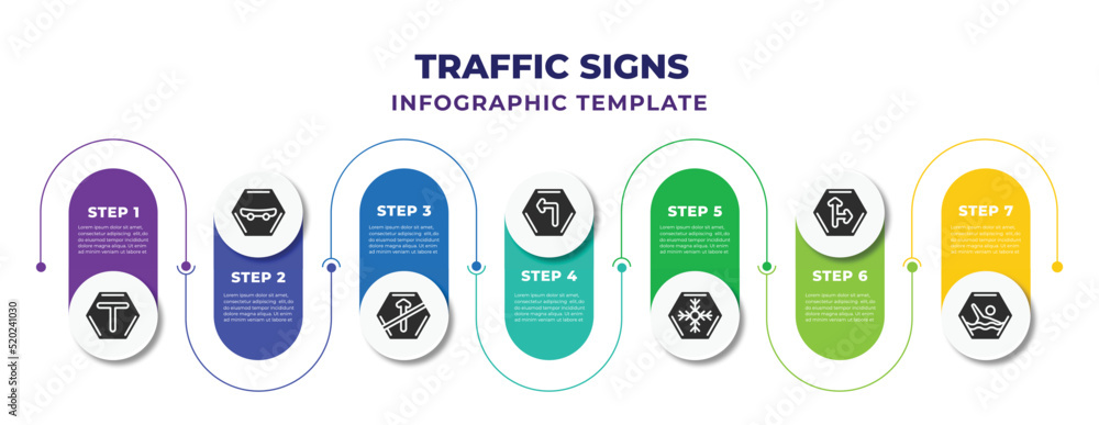 traffic signs infographic design template with t junction, skateboard ...