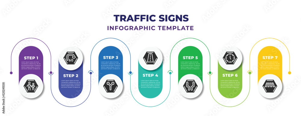 traffic signs infographic design template with school ahead, turn with ...