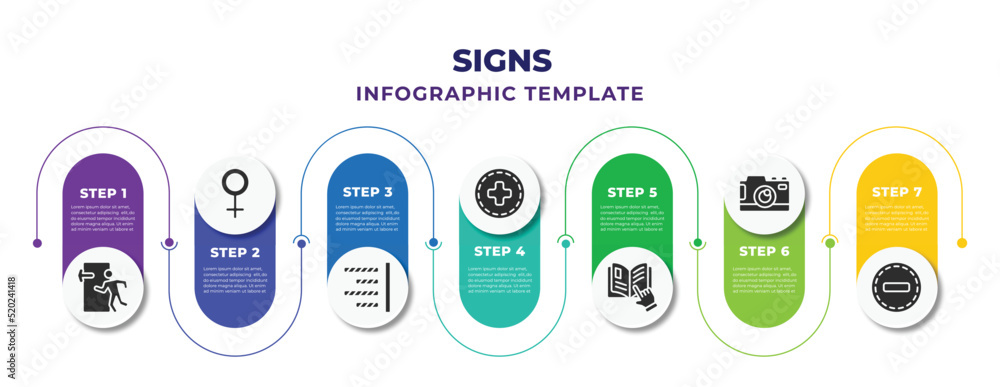 signs infographic design template with emergency exit, female, align ...