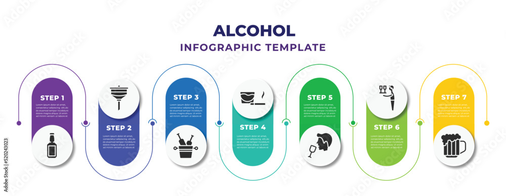 alcohol infographic design template with hop, filtration, wine bucket ...