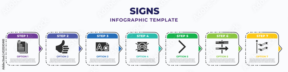 signs infographic design template with paper sheet, thumb up filled ...