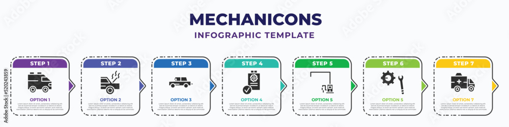 mechanicons infographic design template with emergency car facing right ...