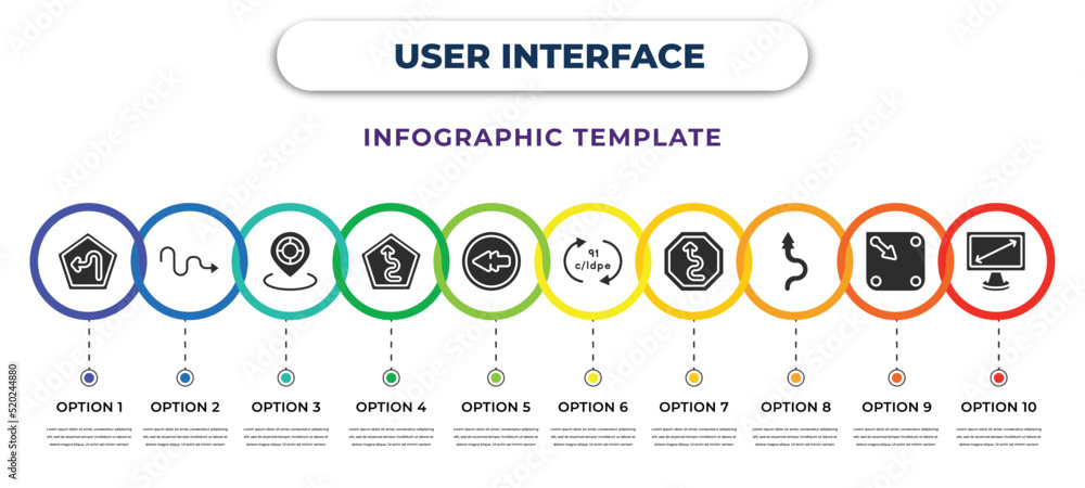 user interface infographic design template with left reverse curve ...
