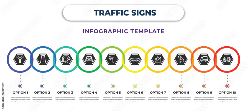 traffic signs infographic design template with y intersection, way road ...