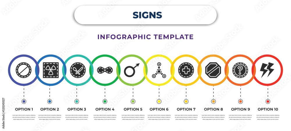 signs infographic design template with prohibition circle, radioactive ...