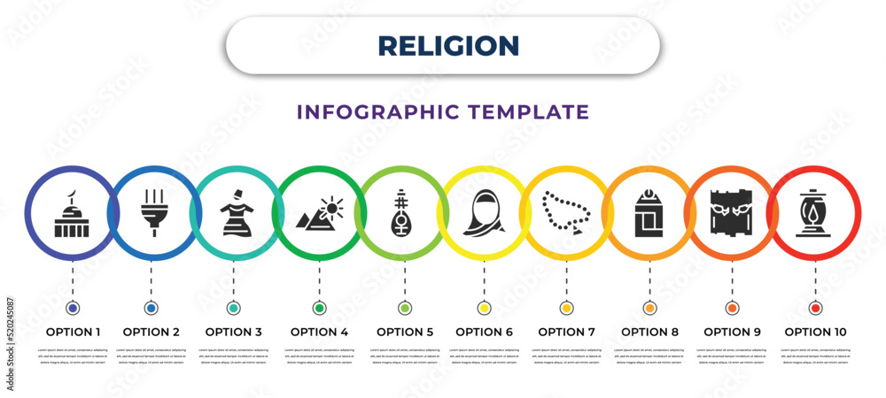 religion infographic design template with small mosque, incense burner ...
