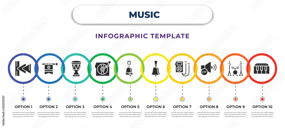 music infographic design template with previous track button, bladder ...