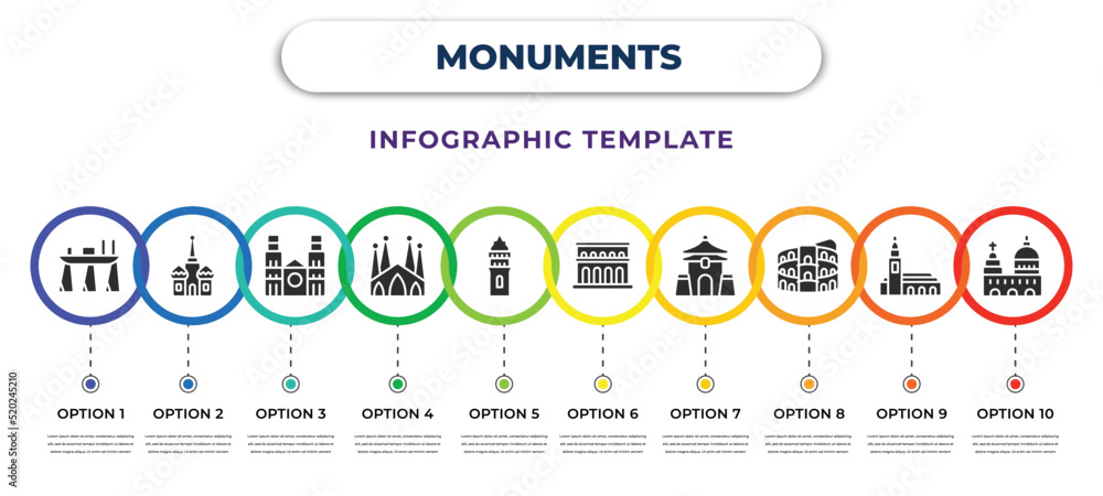 monuments infographic design template with bay, moscow, notre dame ...