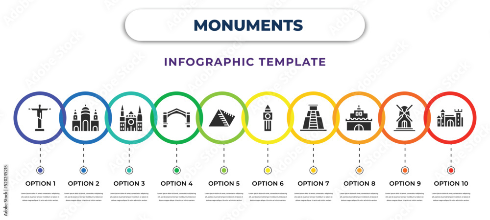 monuments infographic design template with , chartres cathedral, stari ...