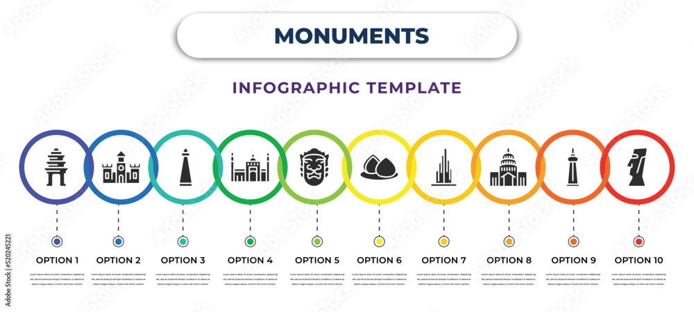 monuments infographic design template with cambodia, cathedral ...