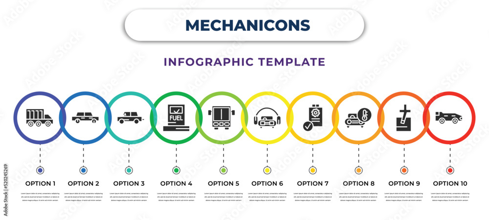 mechanicons infographic design template with lorry side view, small car ...
