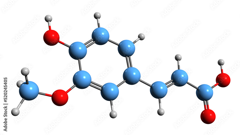 Photo & Art Print 3D image of Ferulic acid skeletal formula - molecular ...