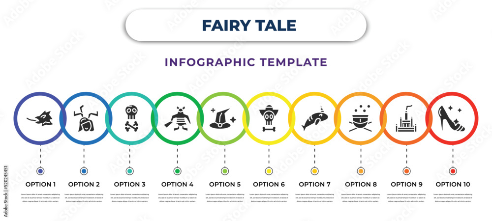 fairy tale infographic design template with gryphon, madre monte, jolly ...