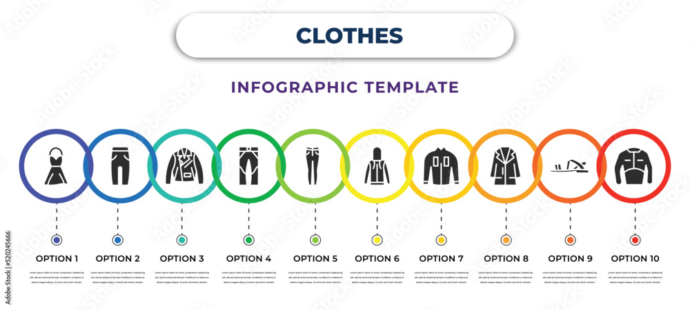 clothes infographic design template with cocktail dress, harem pants ...