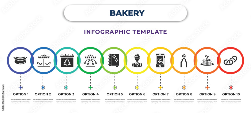 bakery infographic design template with hotdog, spinning teacup, winter ...