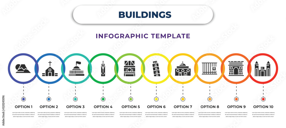 buildings infographic design template with fuji mountain, chuch ...