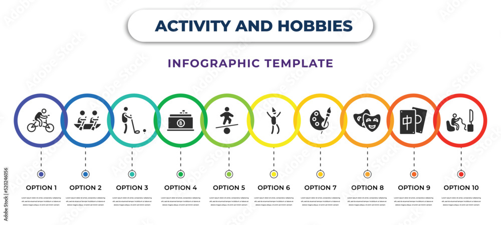 activity and hobbies infographic design template with biking, boat race ...