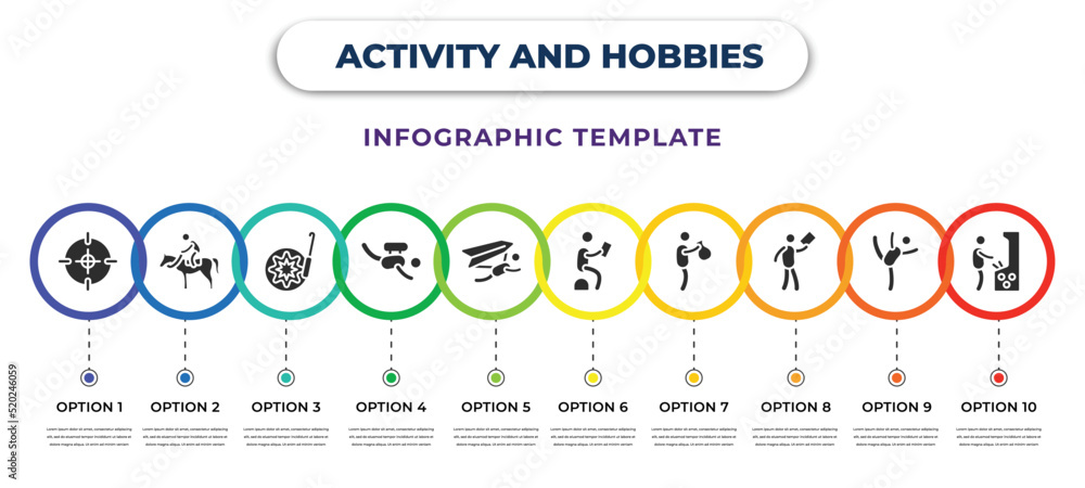 activity and hobbies infographic design template with hunting, horse ...
