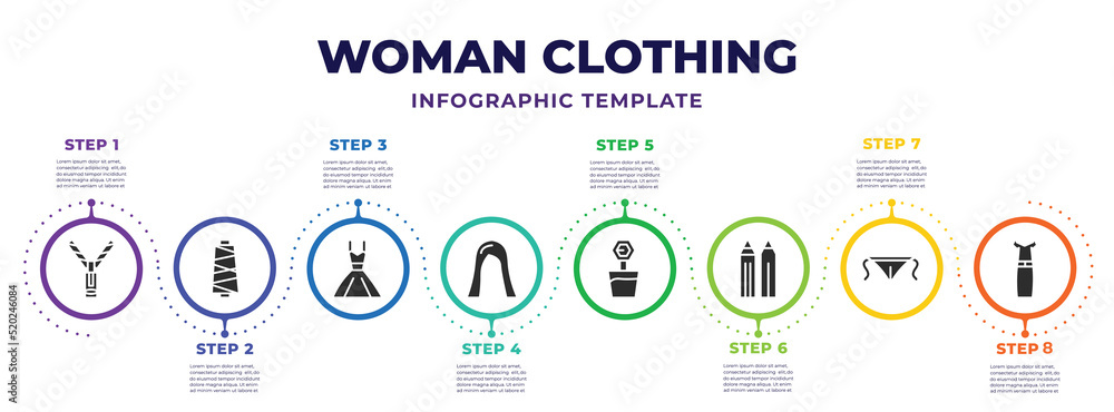 woman clothing infographic design template with zip, yarn spool ...