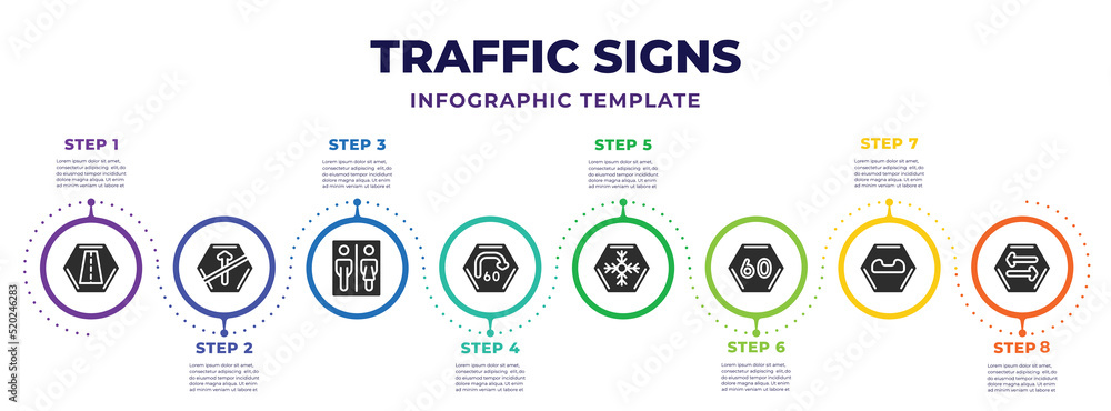 traffic signs infographic design template with way road, straight ...