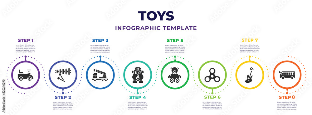 toys infographic design template with ride on toy, xylophone toy, fire ...