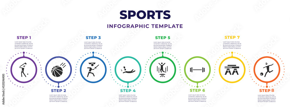 sports infographic design template with golf player hitting, basketball ...