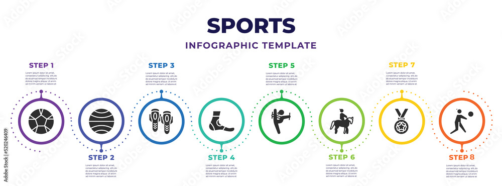 sports infographic design template with soccer ball, gym ball, shin ...