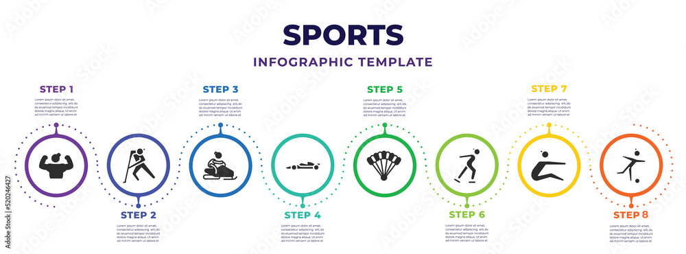 sports infographic design template with bodybuilding, hockey ...
