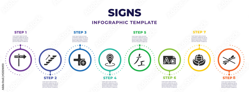 signs infographic design template with one way right arrow, upstairs ...