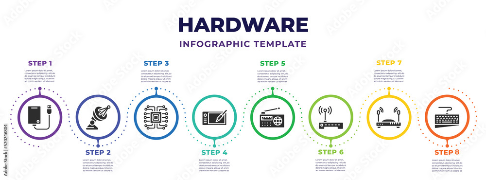 hardware infographic design template with external hard drive ...