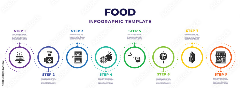 food infographic design template with birthday cake with one candle ...