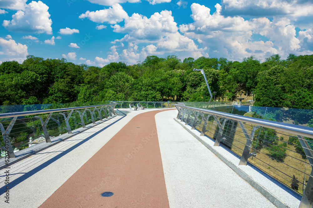 New pedestrian-bicycle glass bridge in Kyiv, Ukraine Stock Photo ...
