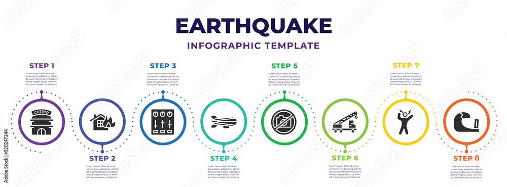 earthquake infographic design template with casino, burning house ...