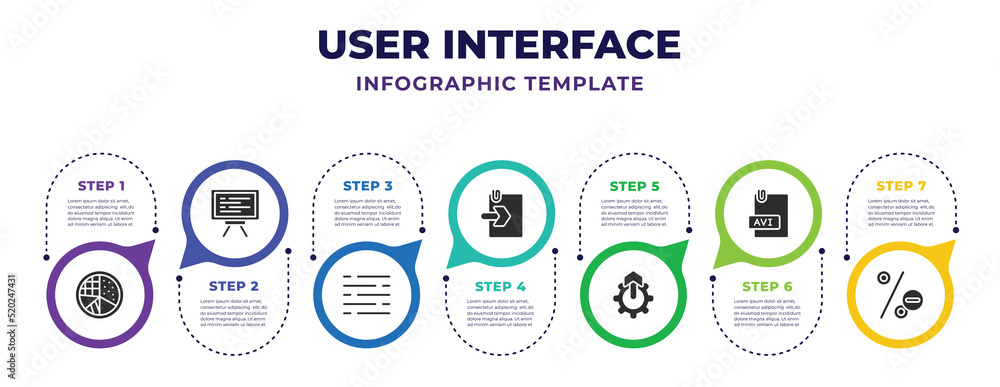 user interface infographic design template with pie with four areas, blackboard with, justified ...