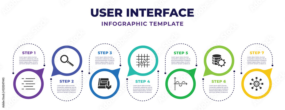 user interface infographic design template with justify, search shot interface with a magnifier ...