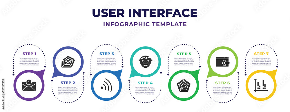 user interface infographic design template with new email filled envelope, pentagonal chart, wi ...