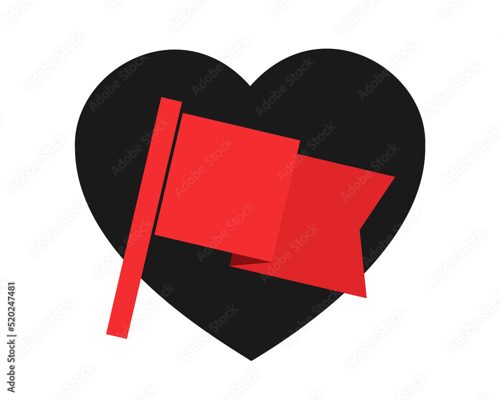 Love heart with red flag - warning sign to avoid relationship, romance ...
