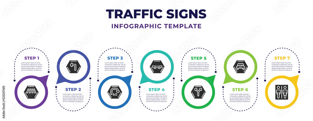 traffic signs infographic design template with zebra crossing, turn ...